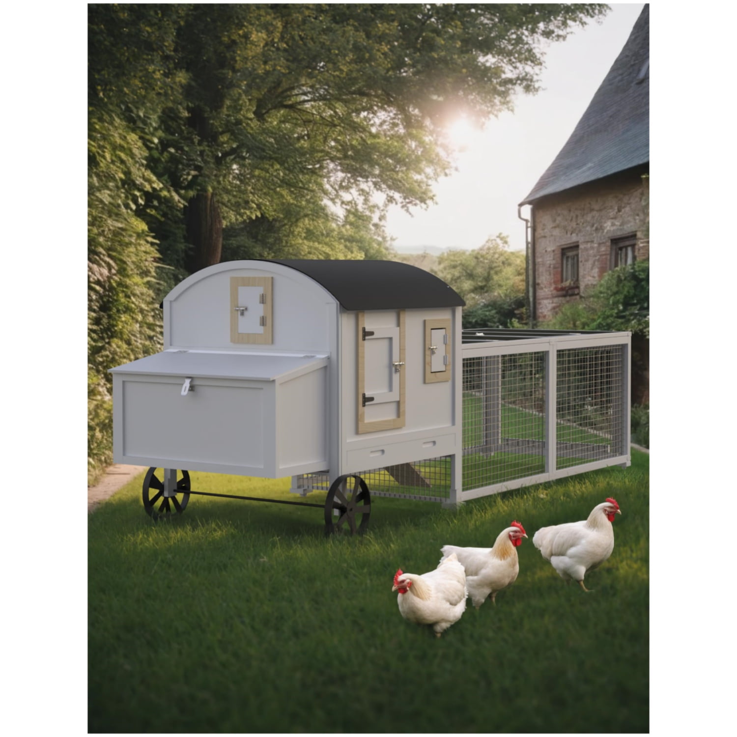 110in Outdoor Wooden Chicken Coop, Extra Large Hen House for 3-5 ...
