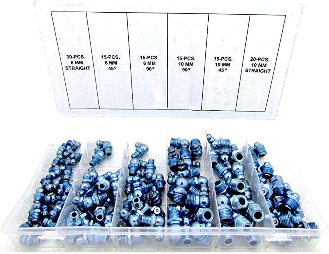 110pc Hydraulic Grease Fitting Assortment - SAE Grease Fittings - Alloy ...