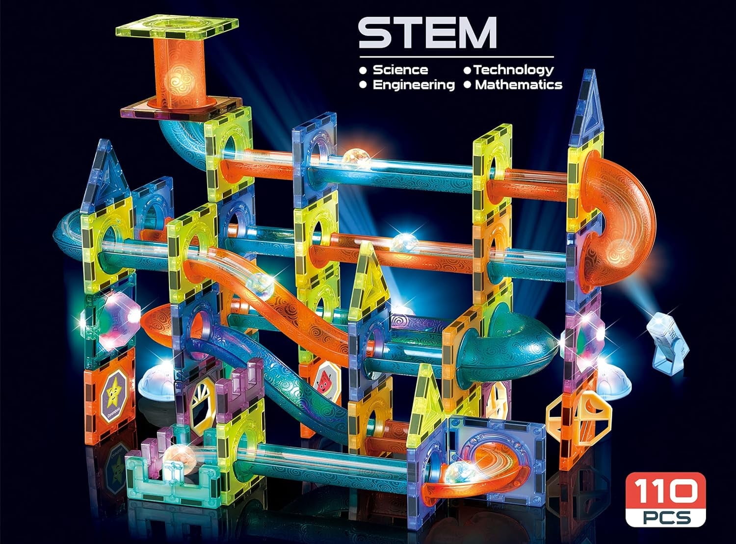 110pcs Magnetic STEM Blocks - Light-Up Educational Toys for Kids 3-10 ...