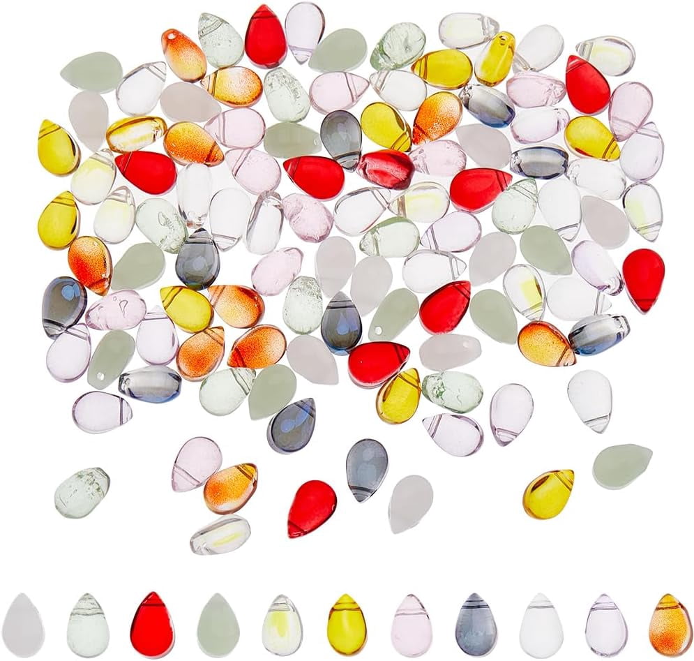 110pcs Glass Water Drop Beads 11 Colors Transparent Teardrop Crystal ...