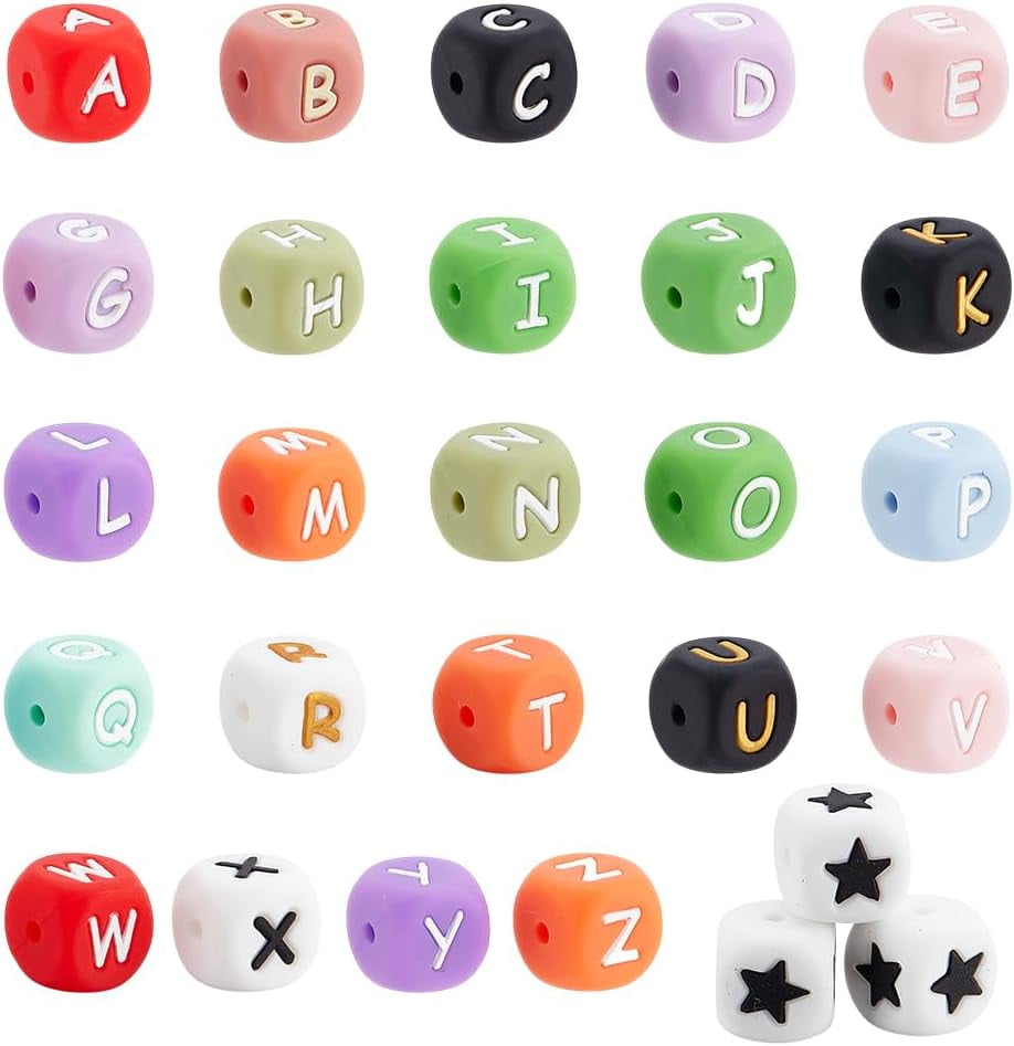 110pcs Silicone Letter Spacer Beads 12mm Cube A-Z Alphabet Beads and ...