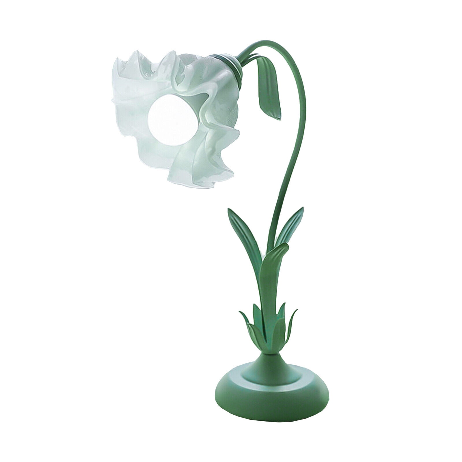 110v LED Table Lamp Flower Lily Shaped Glass Green Desk Light Decor ...