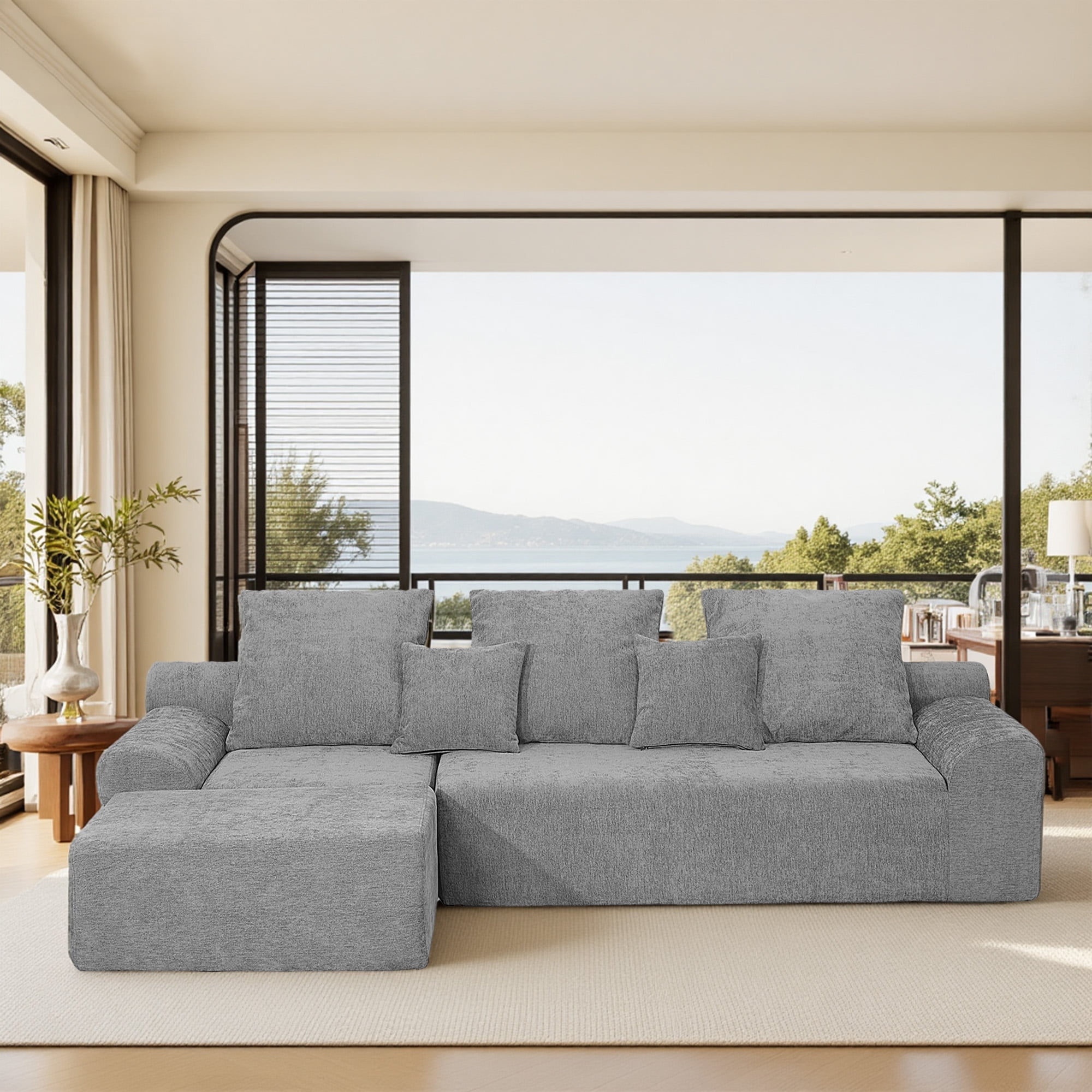 111" Modern Grey L-Shaped Sectional Sofa | Modular Chenille Couch ...