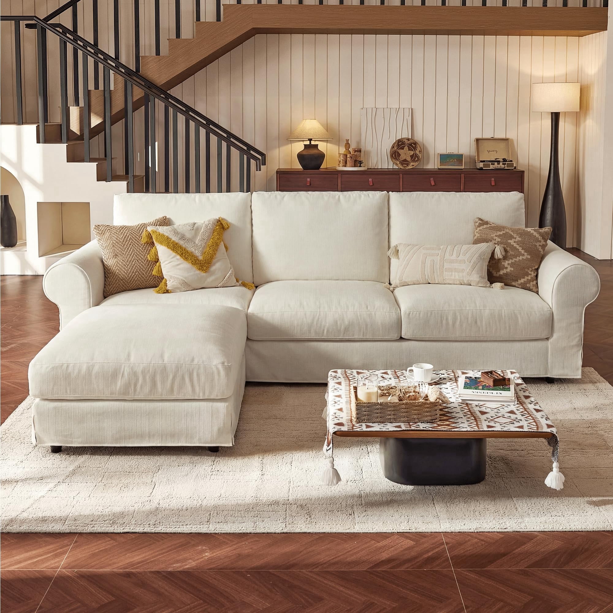 Vorthio 111.4" Oversized 3-Seater Cloud Couch with Ottoman, Deep Wide ...