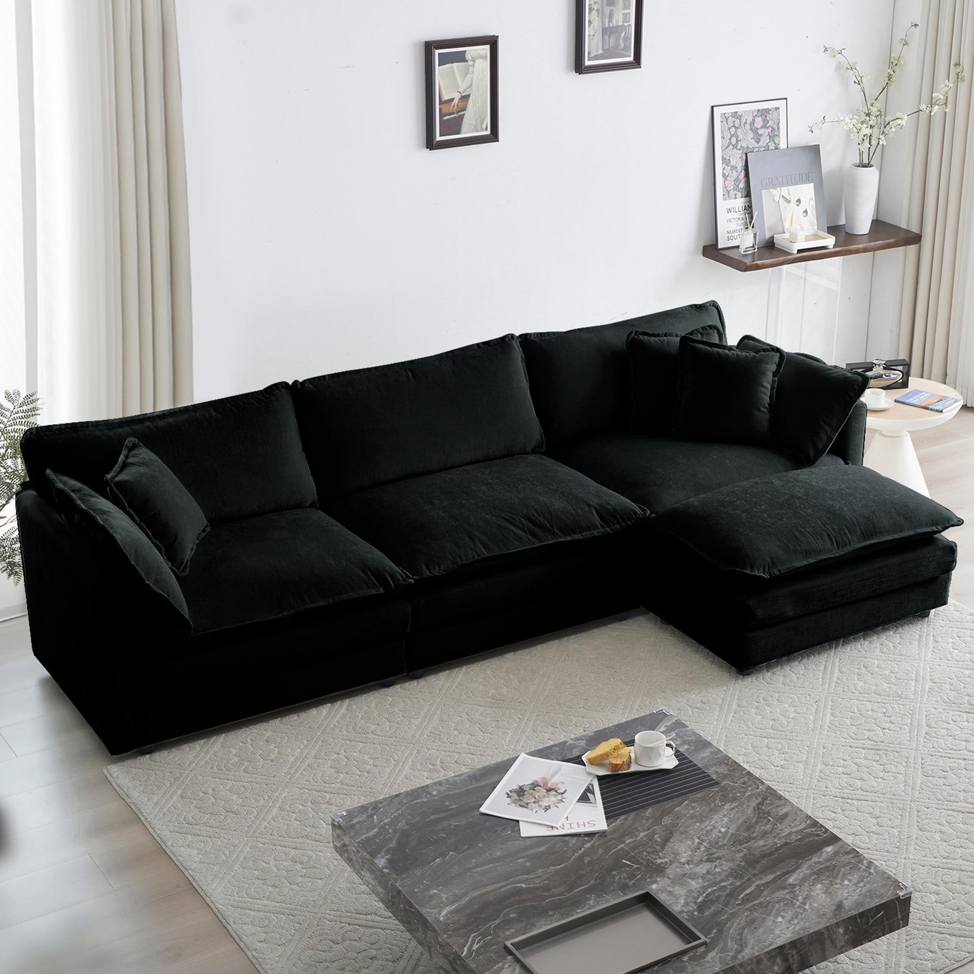 111.5“ L Shaped Modular Sectional Sofa with Movable Ottoman,Comfy ...