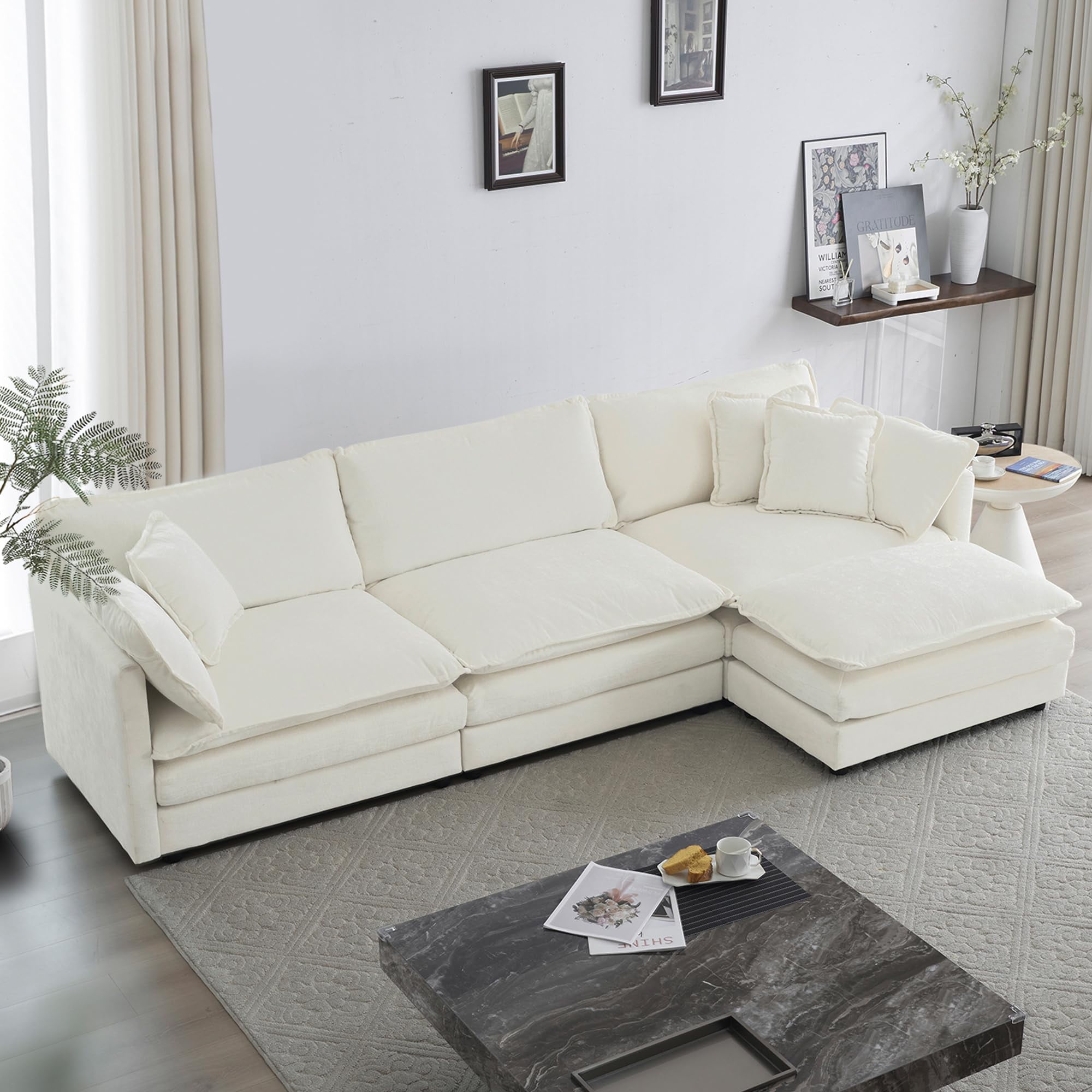111.5“ Modular Sectional Sofa, Comfy Chenille Cloud Couch with Movable ...