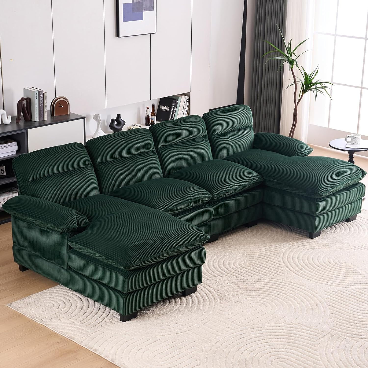111.8" Sectional Sofa Cloud Couch, Modern Corduroy U Shaped Couch, Comfy Modular Sofa Sleeper ...