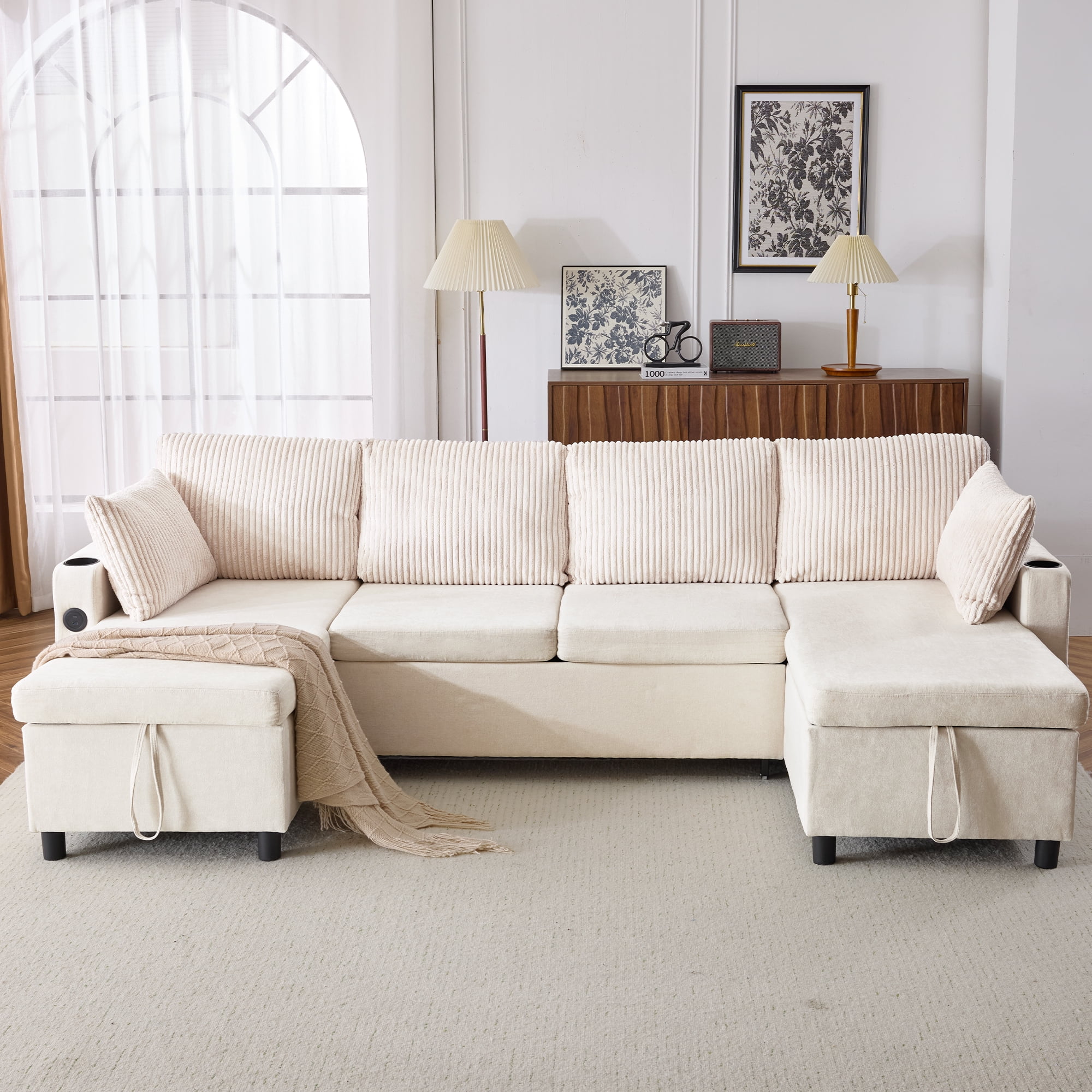 111.8" Sectional Sofa Pull-out Sofa Bed Versatile Sofa Sleeper with ...