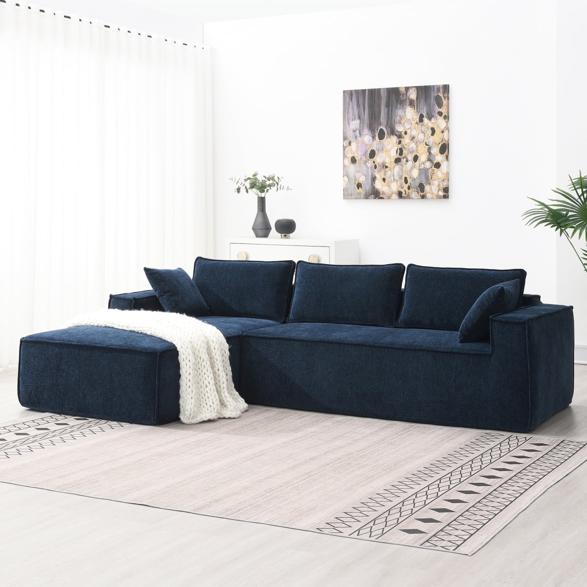 111" Modular Sectional Sofa with L-Shape Chaise, Modern Chenille Cloud ...