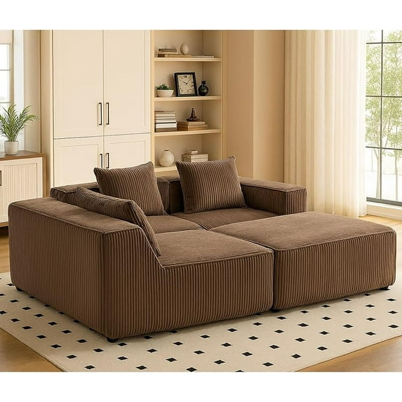 111" Multi-Person Modular Sofa, Corduroy Upholstered No-Assembly ...
