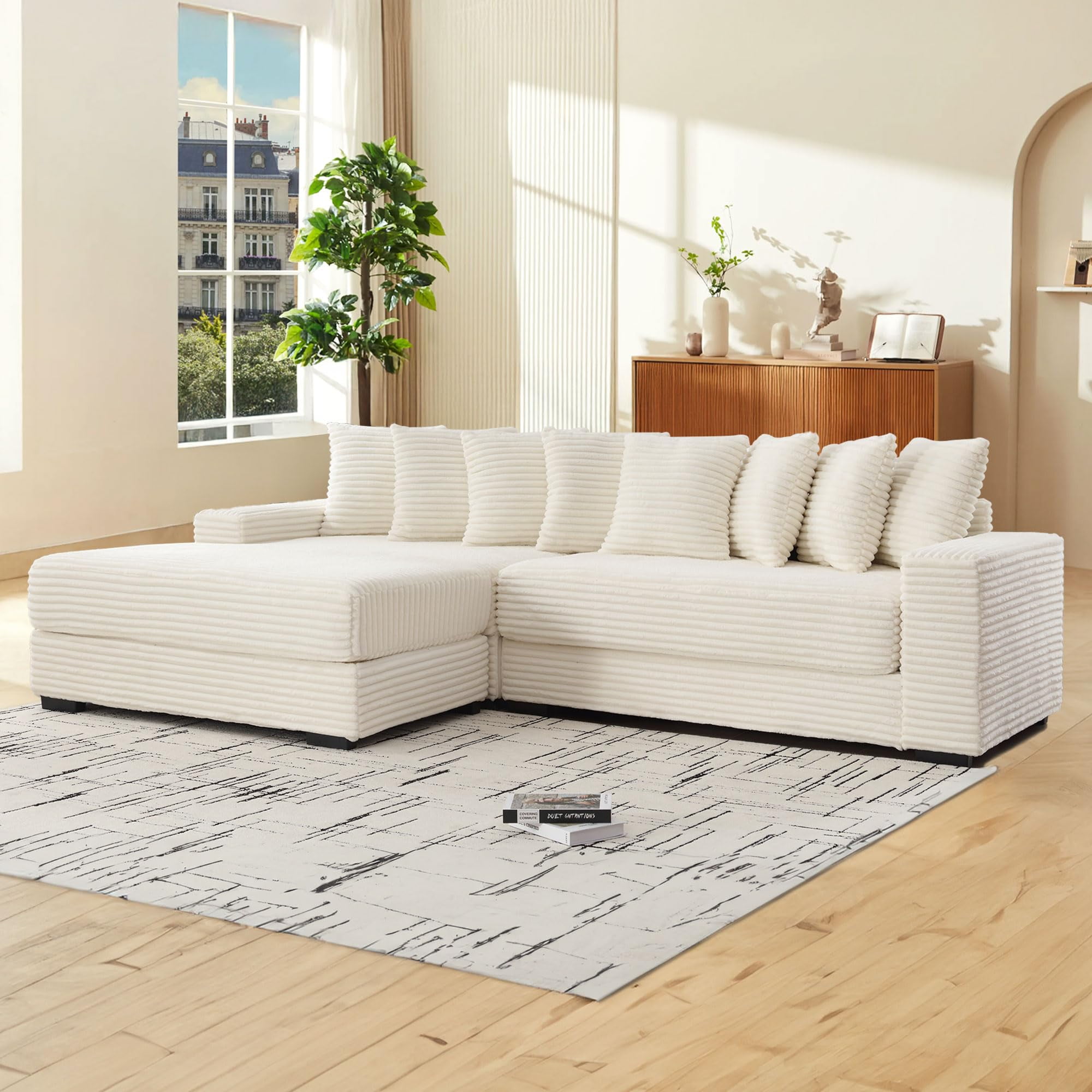 111" Oversized Two-Piece Corduroy Couch Sectional, Large L-Shaped Cloud ...