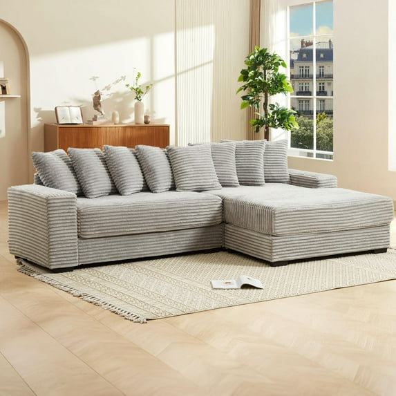 111" Oversized Two-Piece Corduroy Couch Sectional, Large L-Shaped Cloud ...