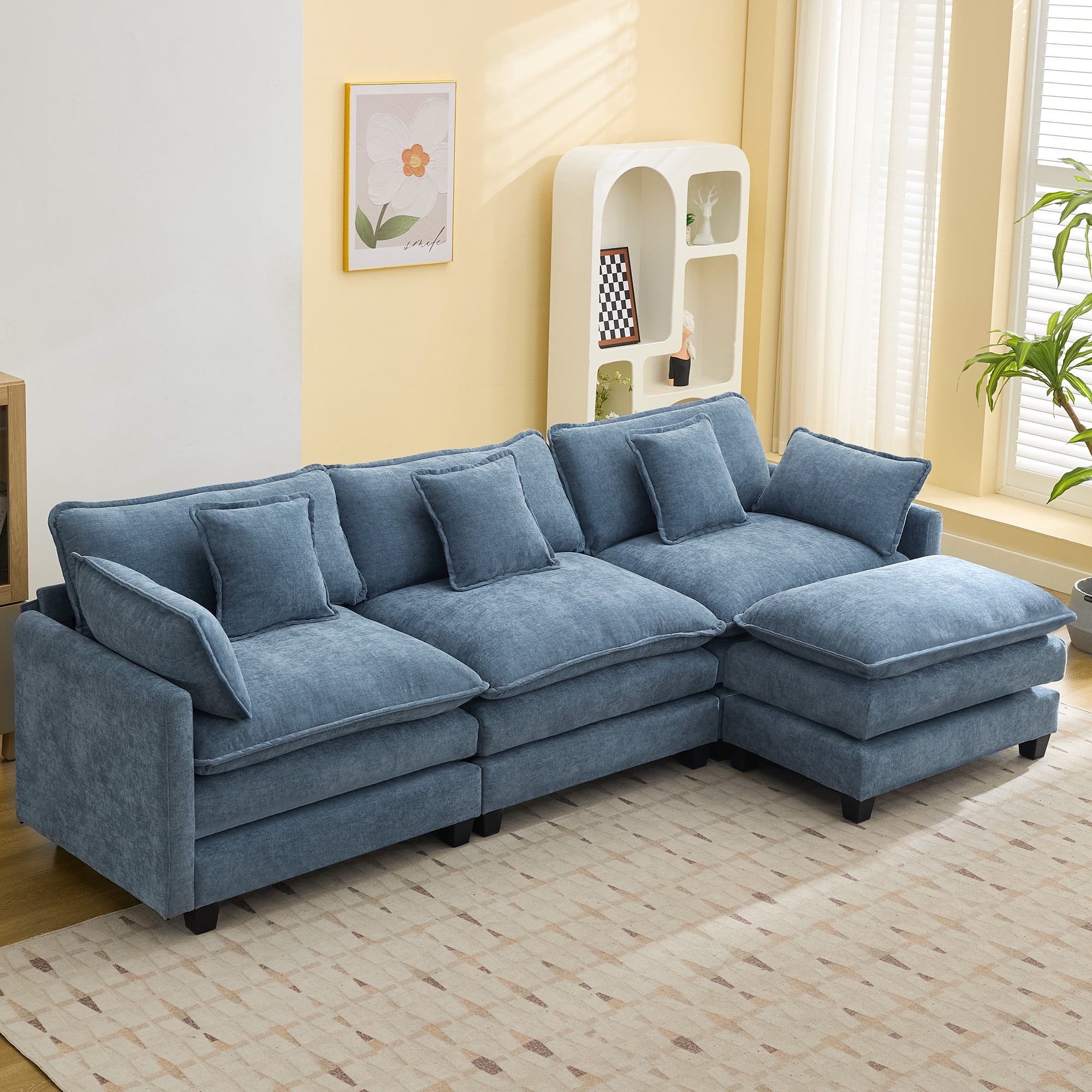111'' Sectional Cloud Couch, Modern Comfy Chenille L Shaped Sectional ...