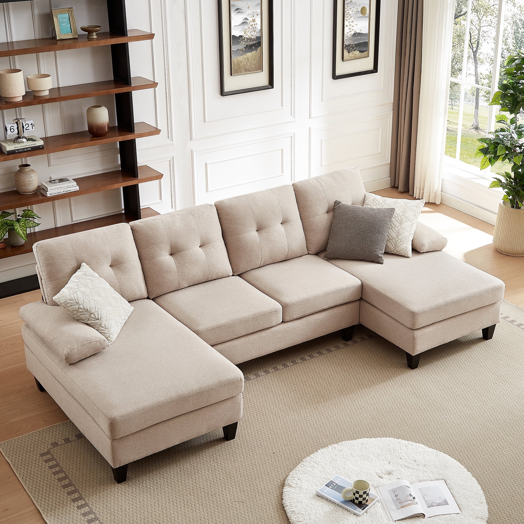 "Jarenie 111"" U-Shaped 4-Seater Sectional Sofa with Double Chaise ...