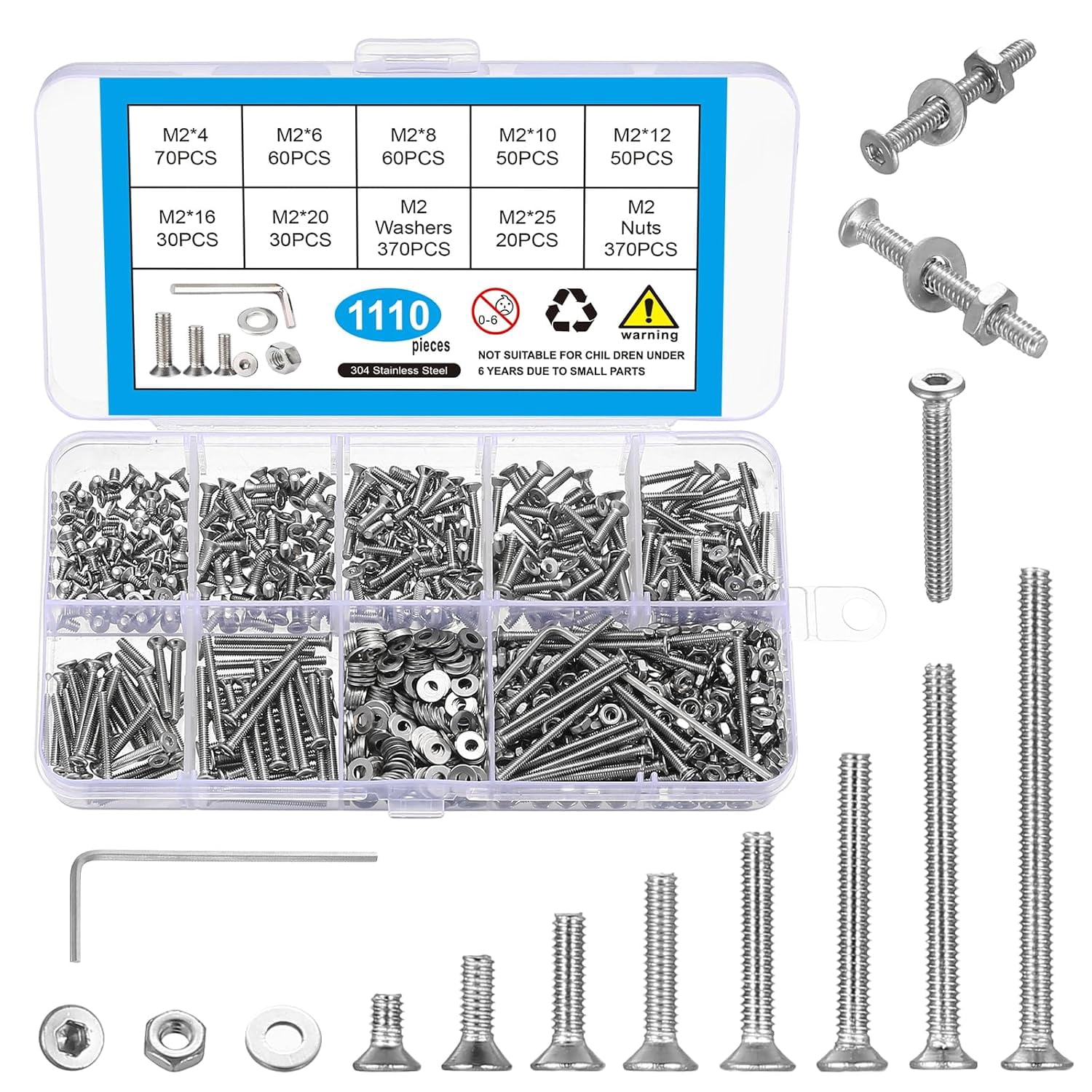 1110 Pcs Metric Screw Assortment, M2 Screws Set, Metric Machine Screw ...