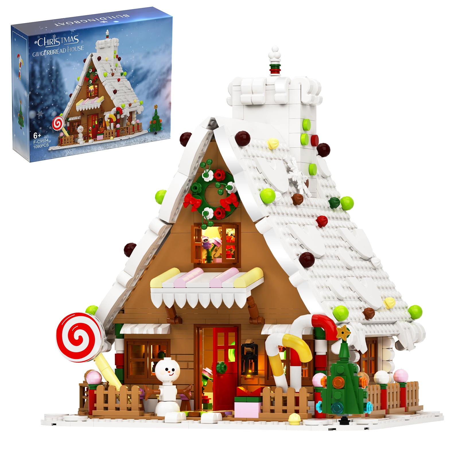 1111 Pieces Big Christmas Gingerbread House Building Kit with LED ...