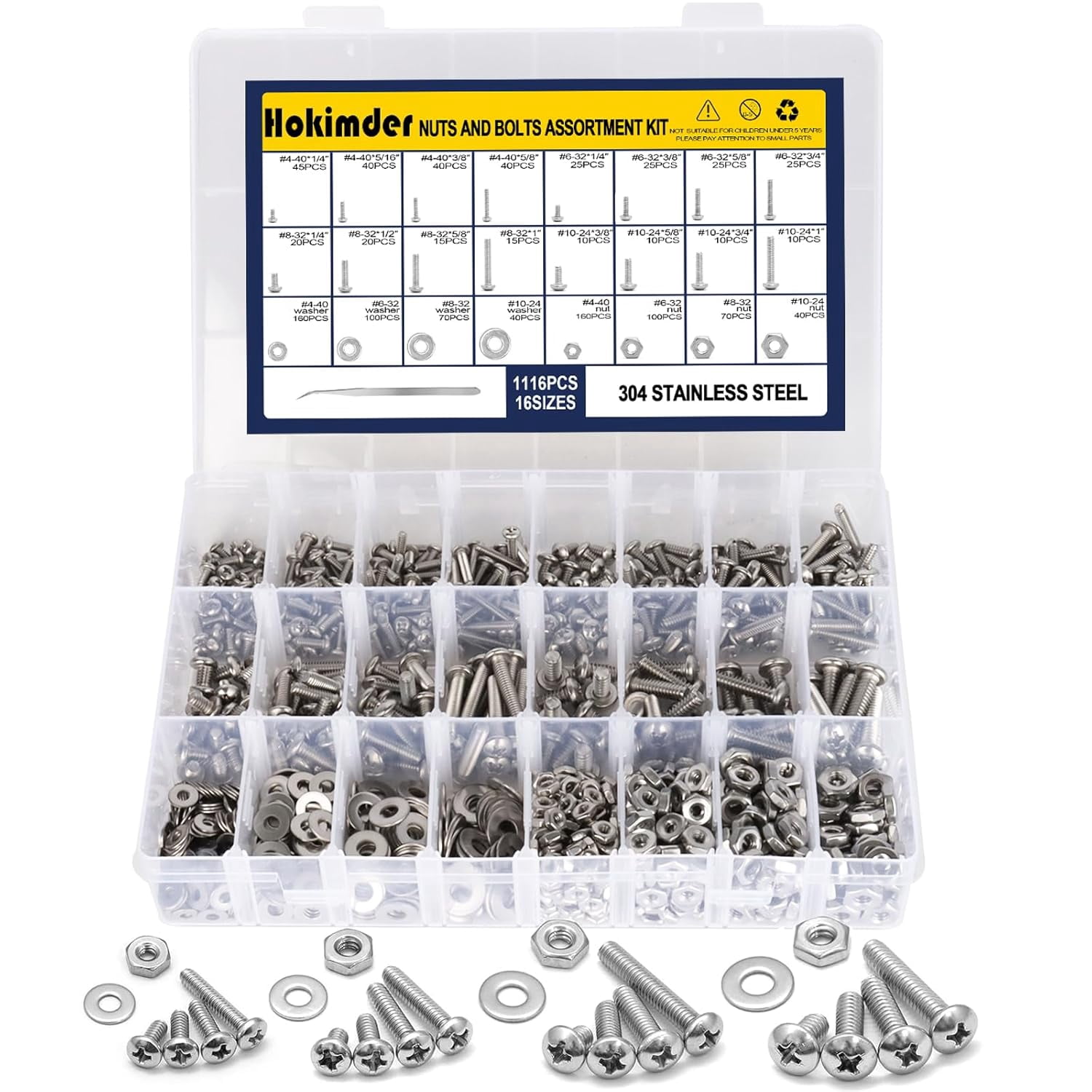 1116PCS Bolts and Nuts Kit, Stainless Steel Hardware Assortment Kit, 10 ...