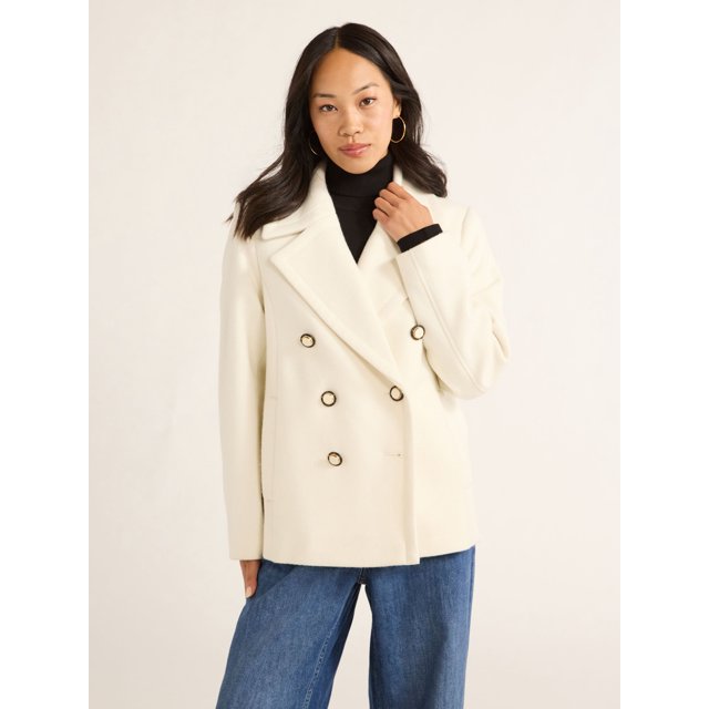 Free Assembly Women’s Double Breasted Peacoat, Midweight, Sizes XS-XXL ...