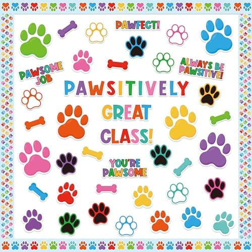 111Pcs Back to School Paw Print Bulletin Board Classroom Decoration ...