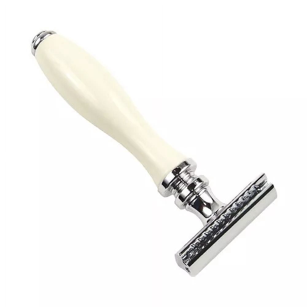 111W Classic White Resin Handle Safety Razor & 5 Double Edge Blades ...