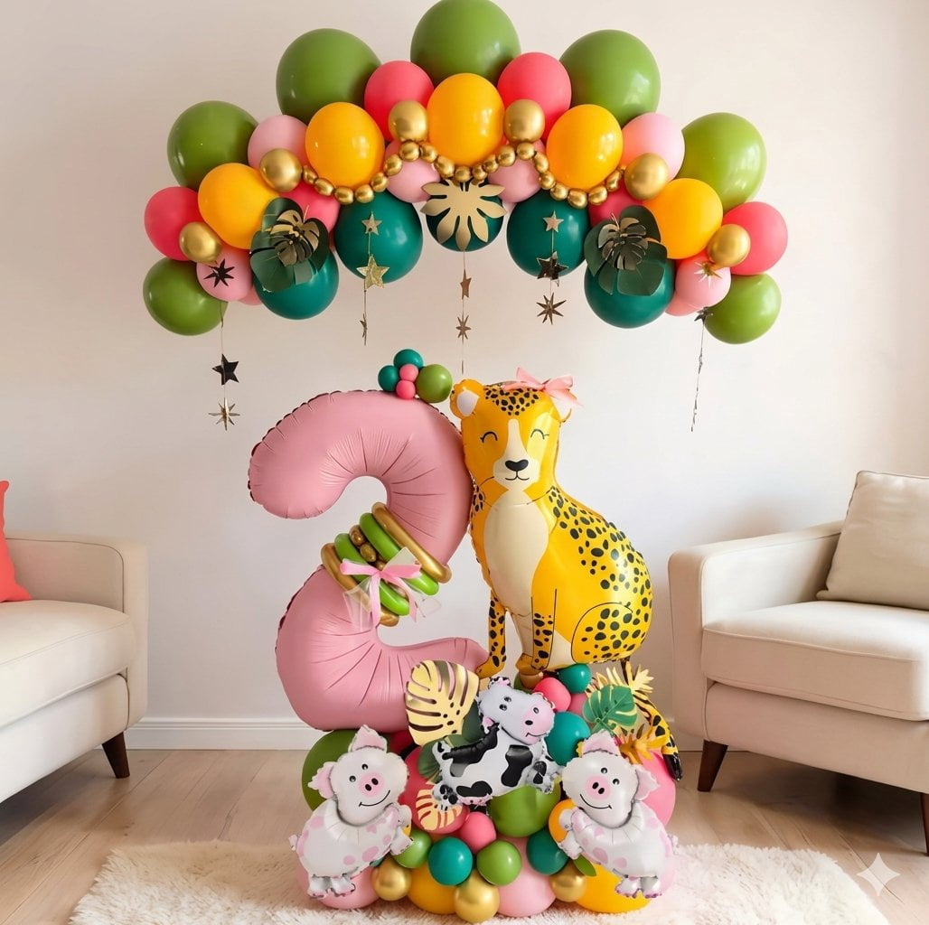111pcs Leopard Theme Balloon Decorations Kit, Pink Number Balloon Set ...