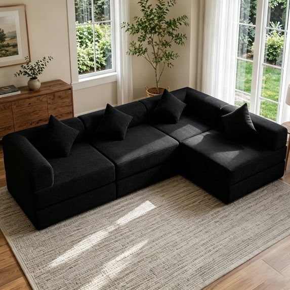 112.2" Modular Sectional Sofa, 4-Seater All-Foam Boneless Cloud Couch ...