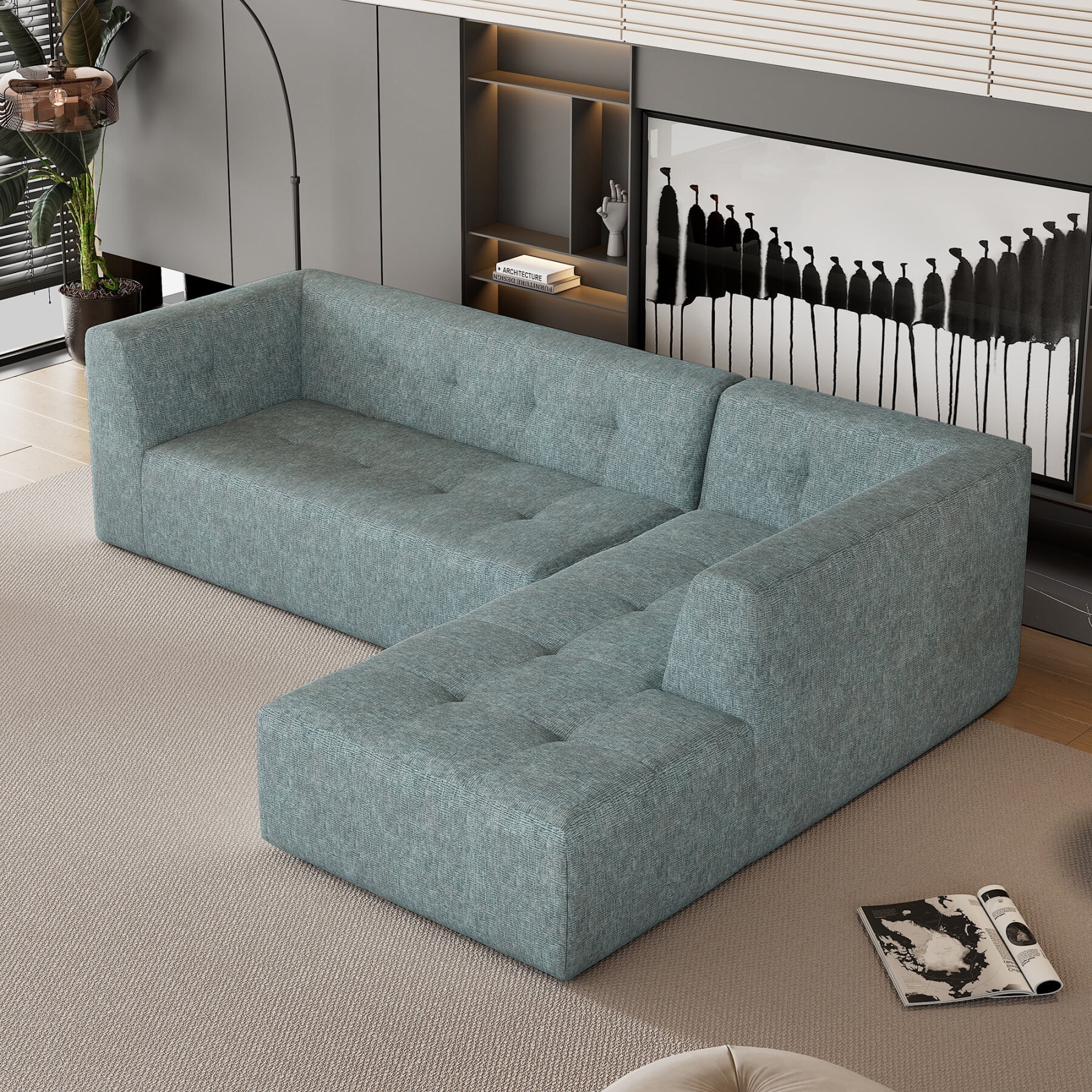 112" Cloud Sectional Couch with Comfy Chaise, Modular Sectional Living ...