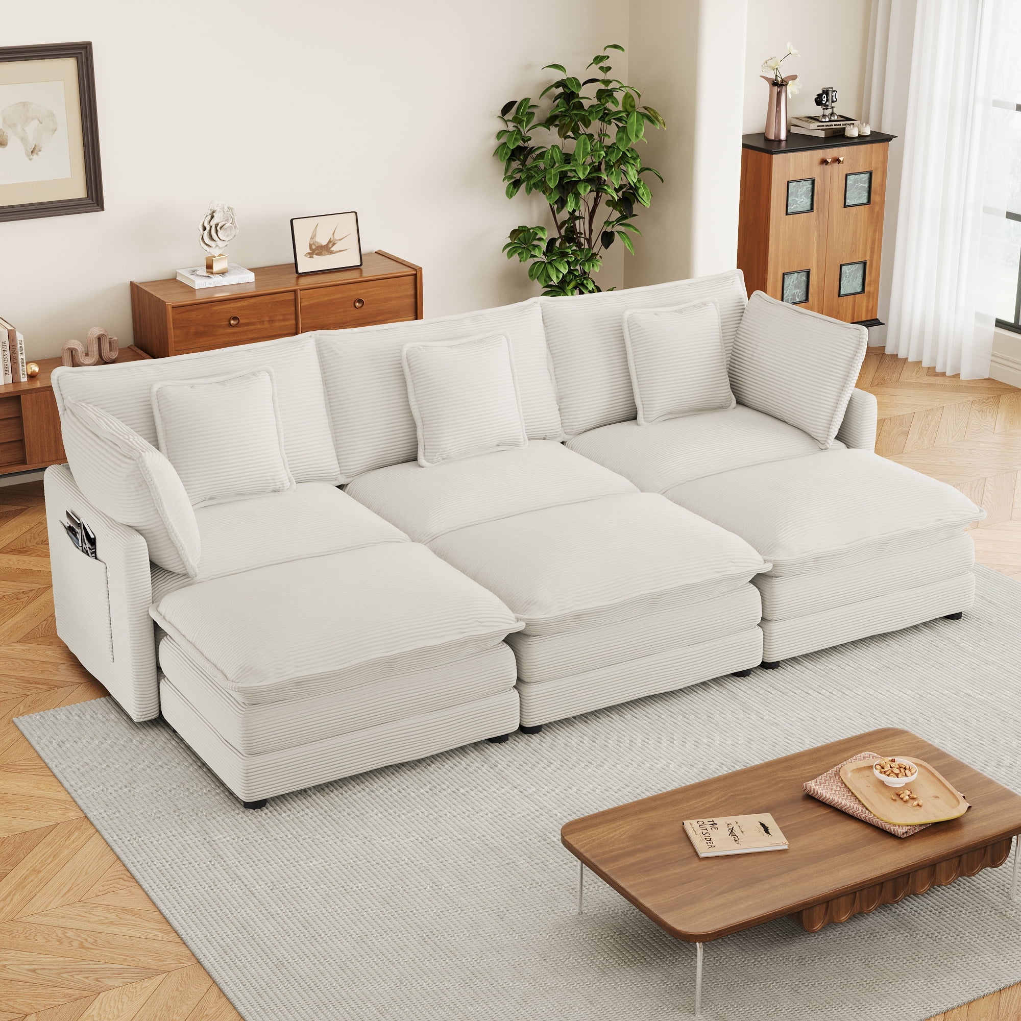 112.6" Modern Sofa Modular Sofa Couch Upholstered Corduroy Sectional ...