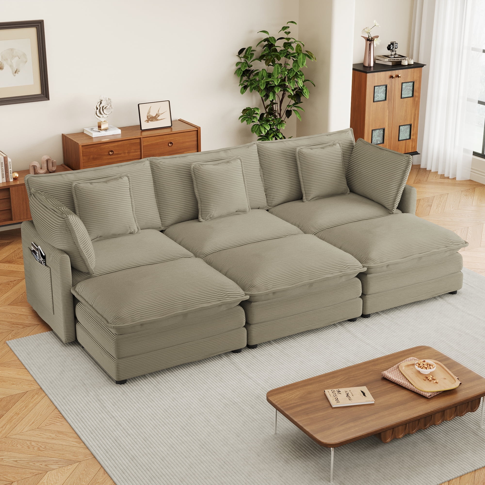 112.6" Modern Sofa Modular Sofa Couch Upholstered Corduroy Sectional ...