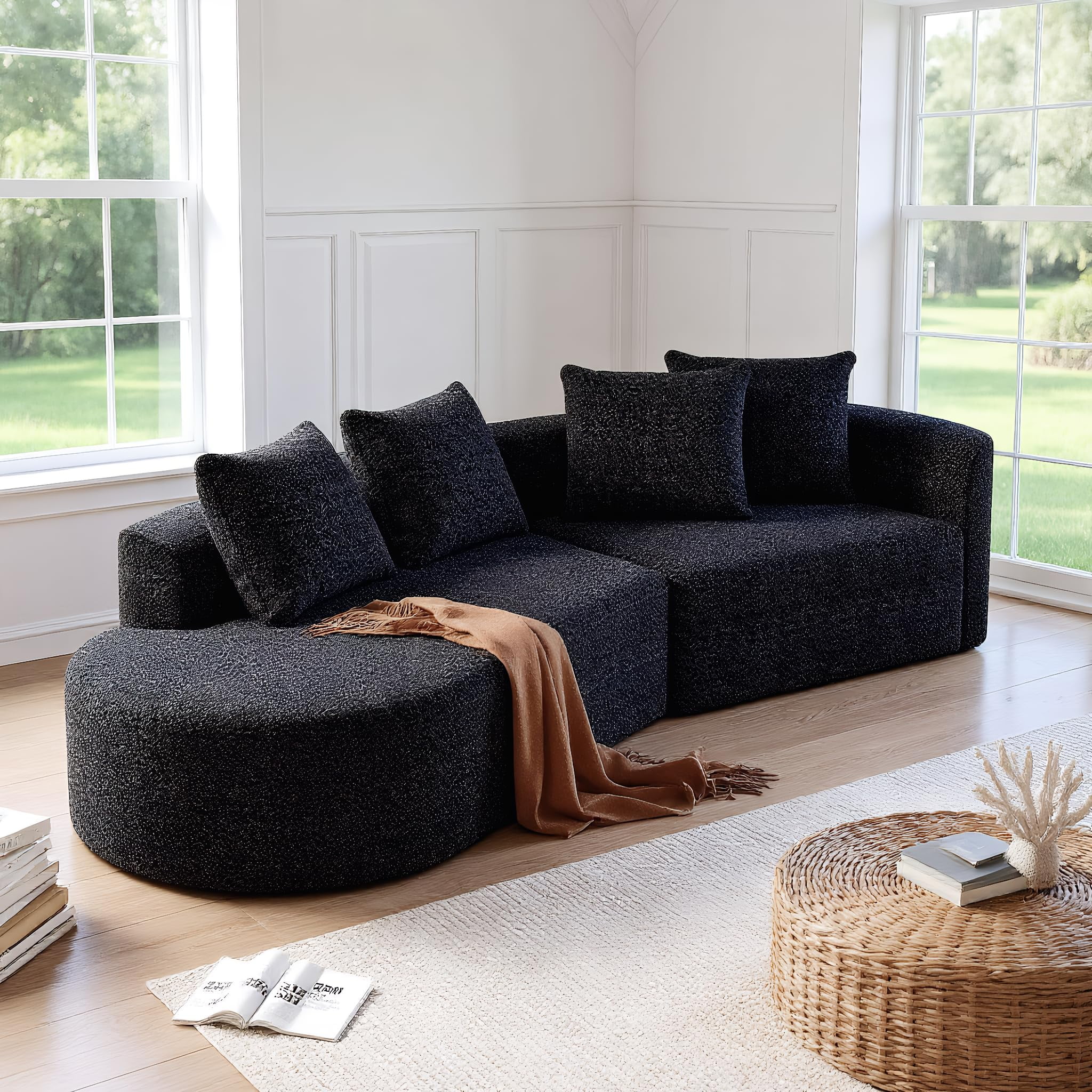 112" Chenille Upholstered Boneless Couch for Living Room, 4-Seater Free ...