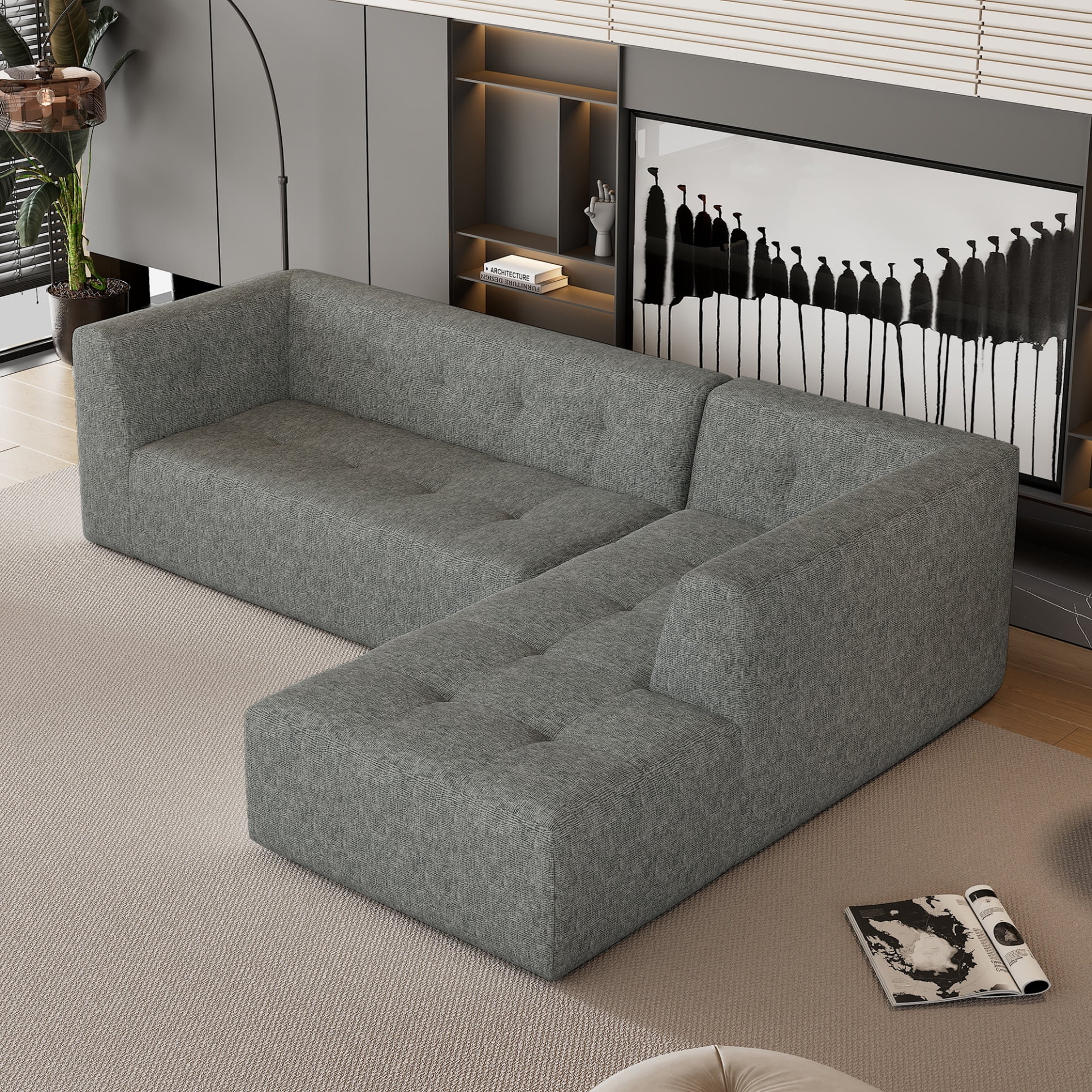 112" Cloud Sectional Couch with Comfy Chaise, Modular Sectional Living ...