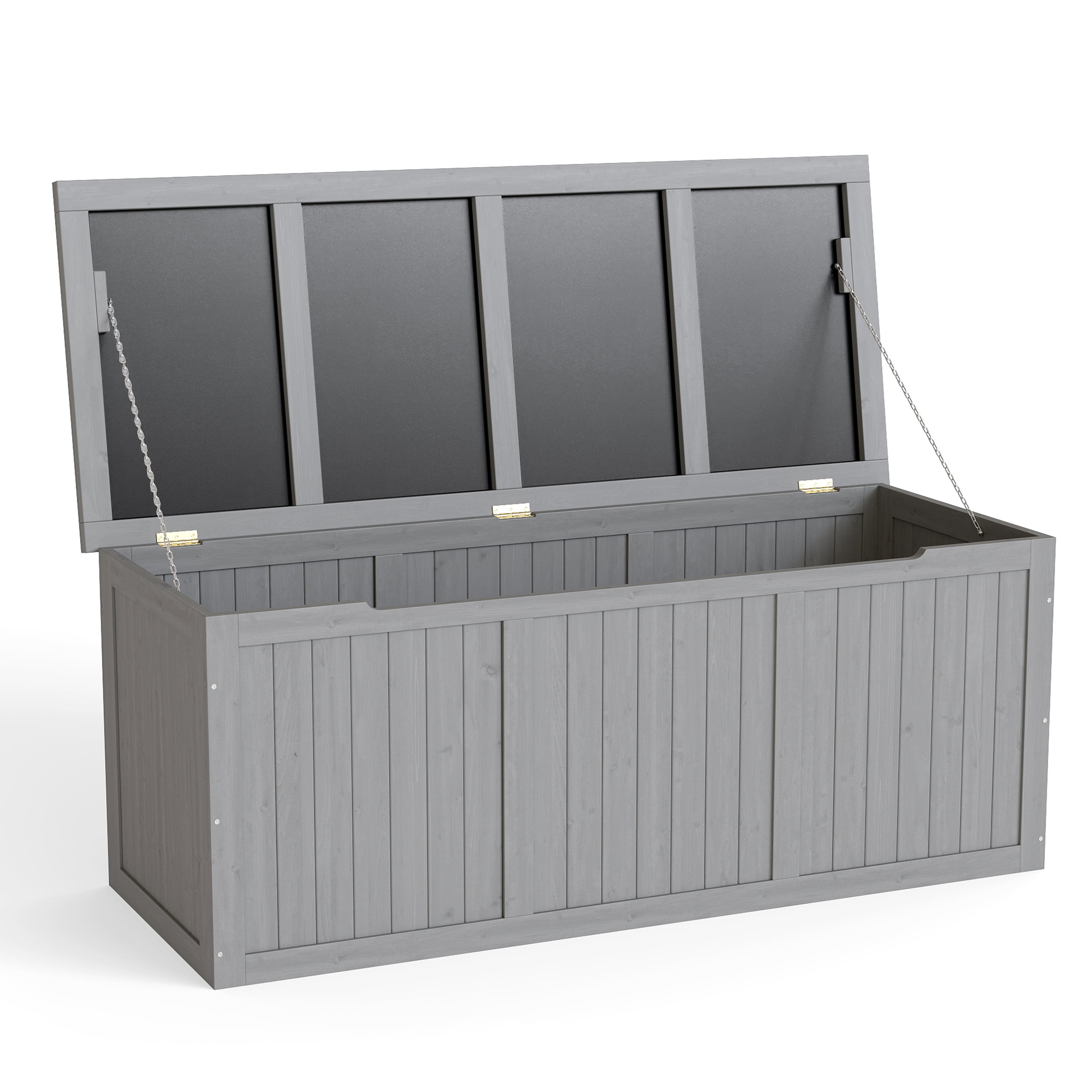 112 Gallon Outdoor Wooden Deck Box Solid Wood Storage Box Seat & Table ...