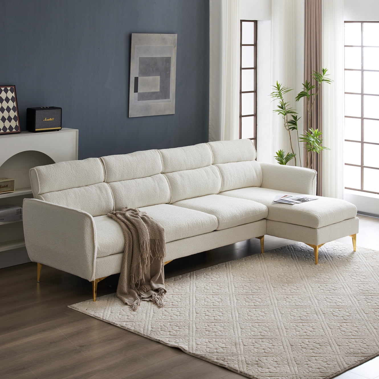 112 Inches Modern 4-Seater Sectional Sofa, Boucle L-Shape Sofa with ...