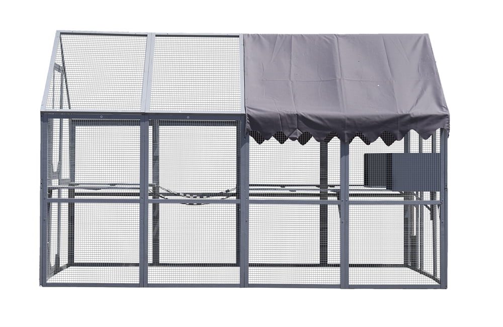 112'' Large Outdoor Wooden Catio, Cat Enclosures with Sleeping Houses ...