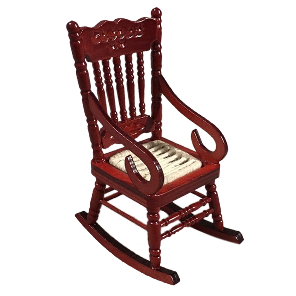 112 Scale Miniature Dollhouse Wooden Rocking Chair Model Furniture Set ...