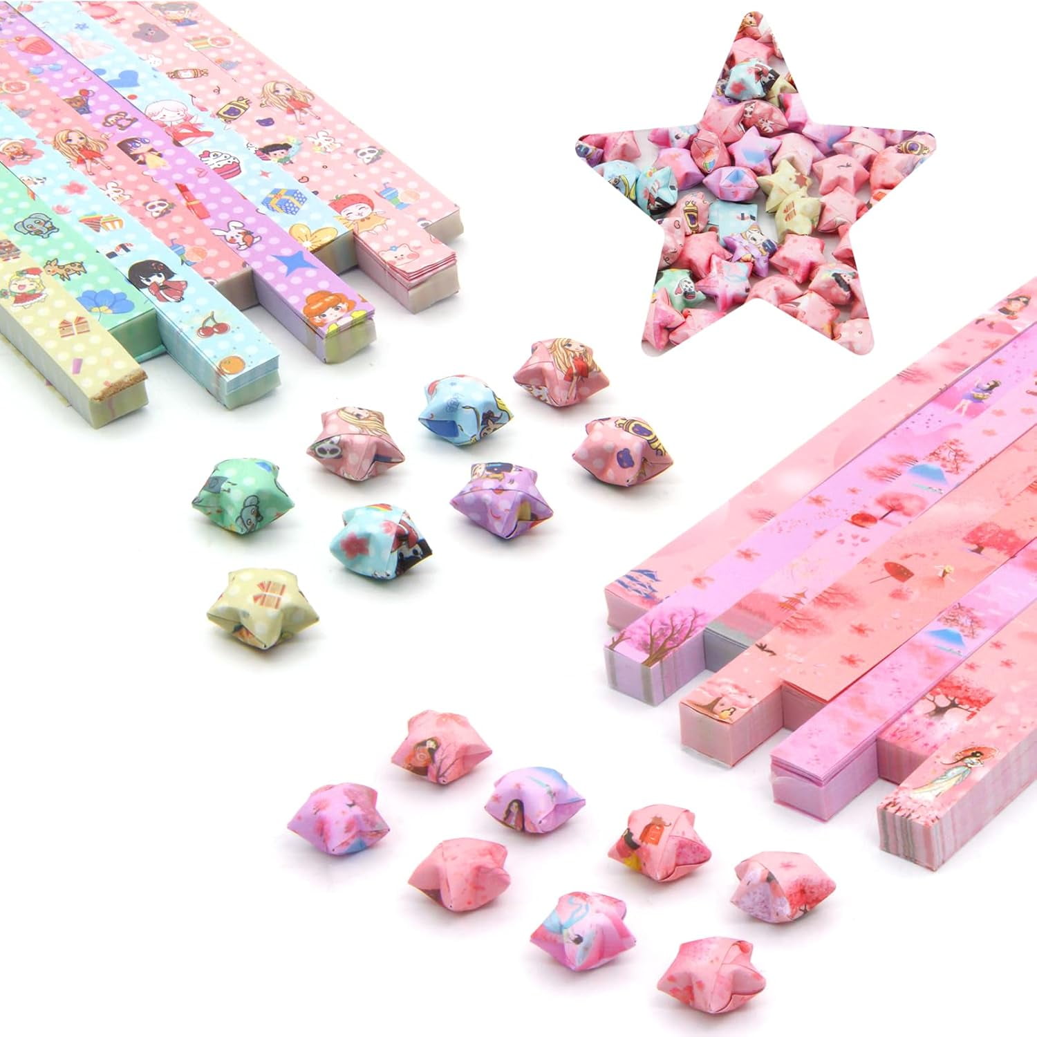 1120 Sheets Origami Star Paper Strips with 2 Different Designs of Cute ...