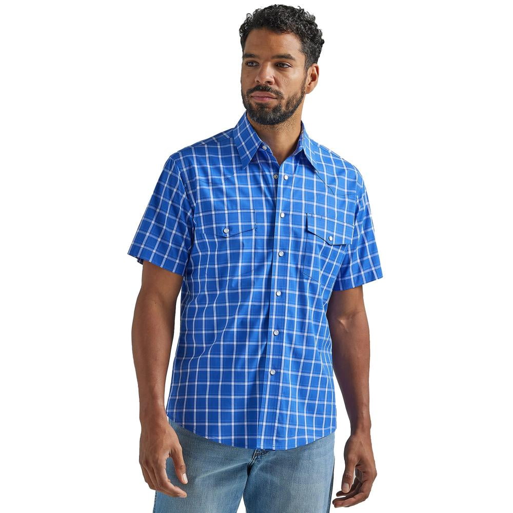 Wrangler Men's Wrinkle Resist Western Shirt Blue L - Walmart.com