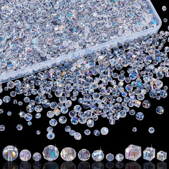 1124 Pcs 12 Styles Clear Glass Beads AB Color Glass Bulk Loose Beads ...