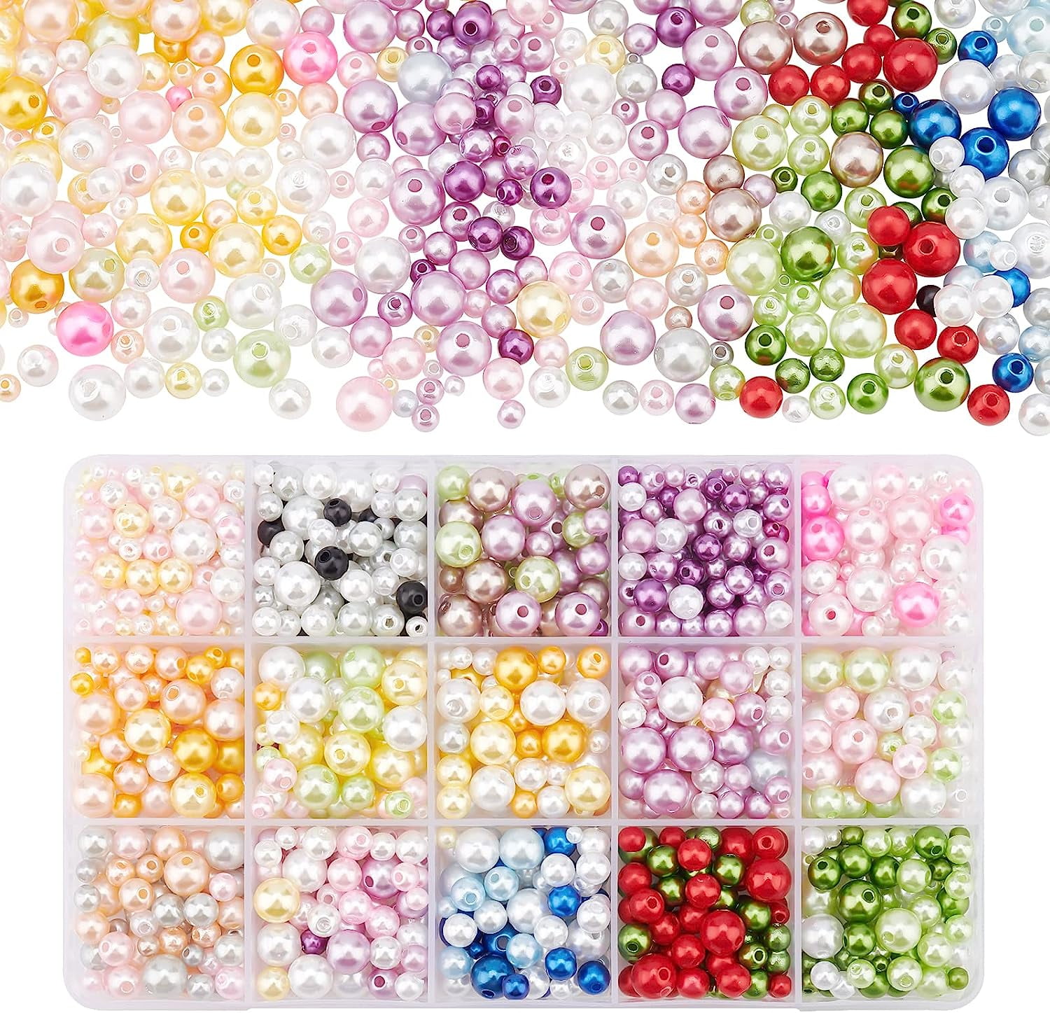 1125pcs Imitation Pearl Beads 15 Colors Glass Pearls Beads ABS Plastic ...