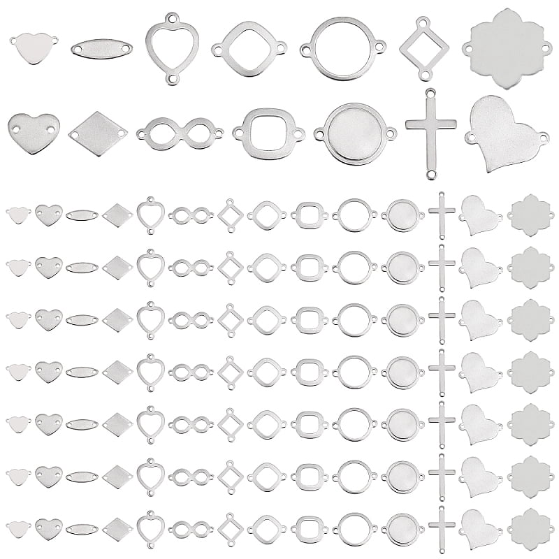 112Pcs 14 Styles 201 Stainless Steel Connector Charms Heart & Flat ...