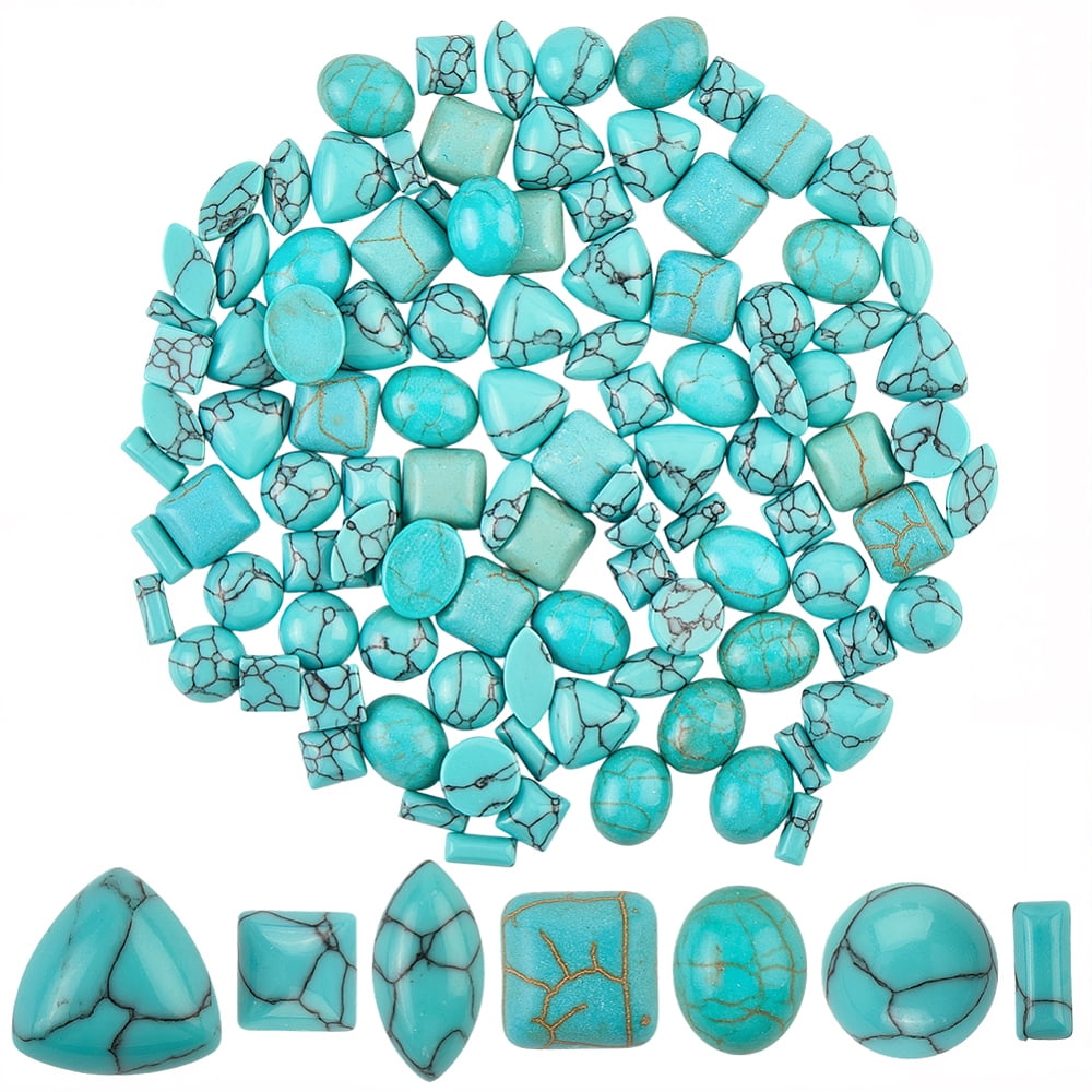 112Pcs 7 Styles Dyed Turquoise Cabochons Mixed Shapes Dark Cyan 6~10x3 ...