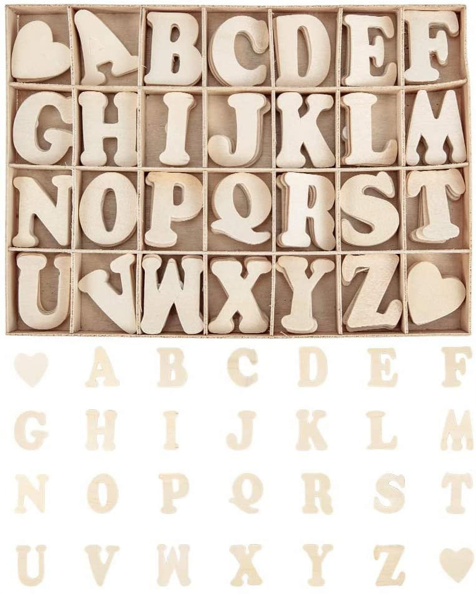 112pcs DIY 1.5 Inch Wooden Letters A~Z Heart Set- Small Wooden Capital ...