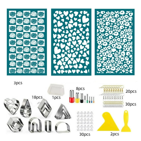 112x Silk Screen Stencils Stainless Steel Clay Cutters with Earrings ...