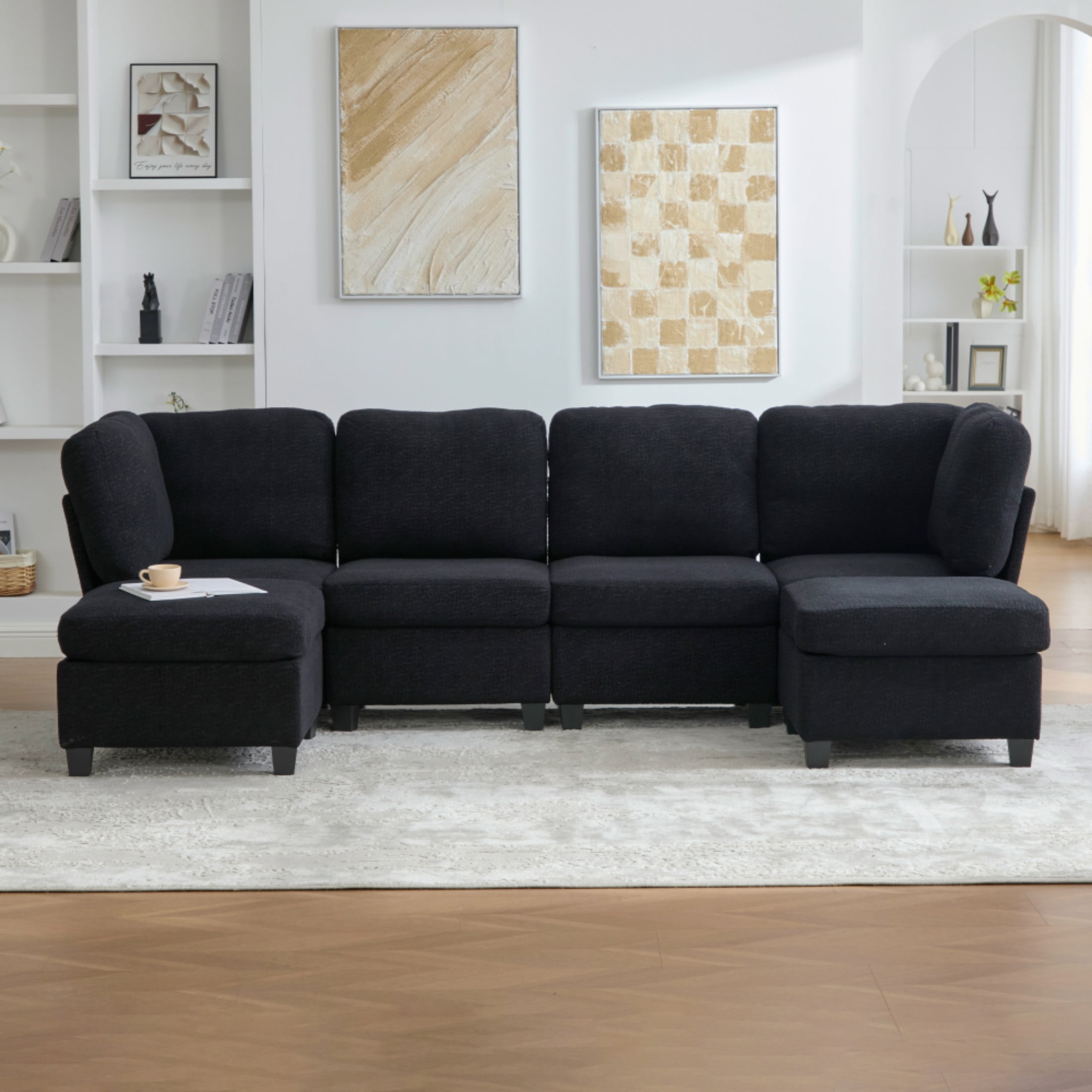 113.3'' Cloud Couch Black Modular Sectional Sofa, U-Shaped Convertible ...