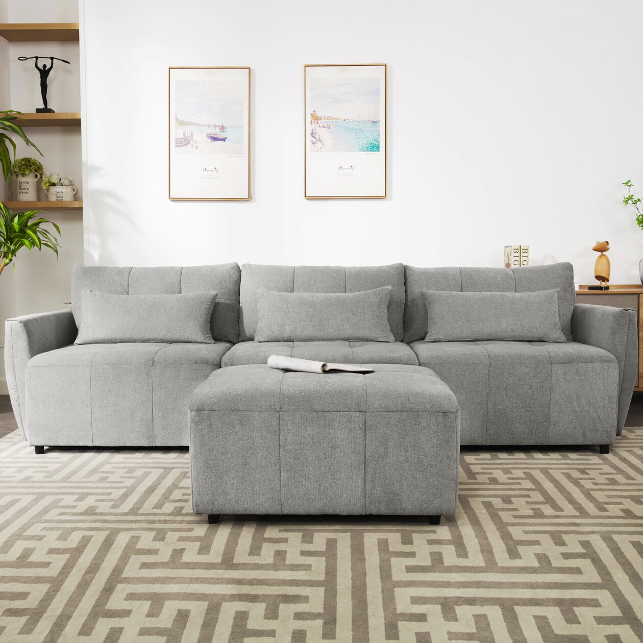 113.3" Convertible Sectional Sofa with Movable Ottoman, Oversized ...