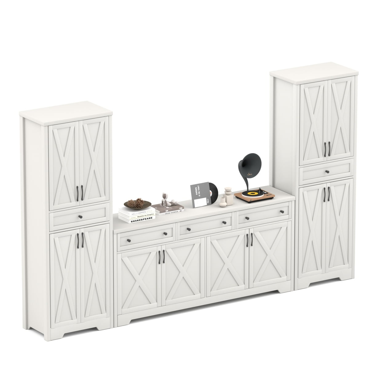 113.5'' Multifunctional 3-Piece TV Wall Set, All-in-One TV Stand with 2 ...