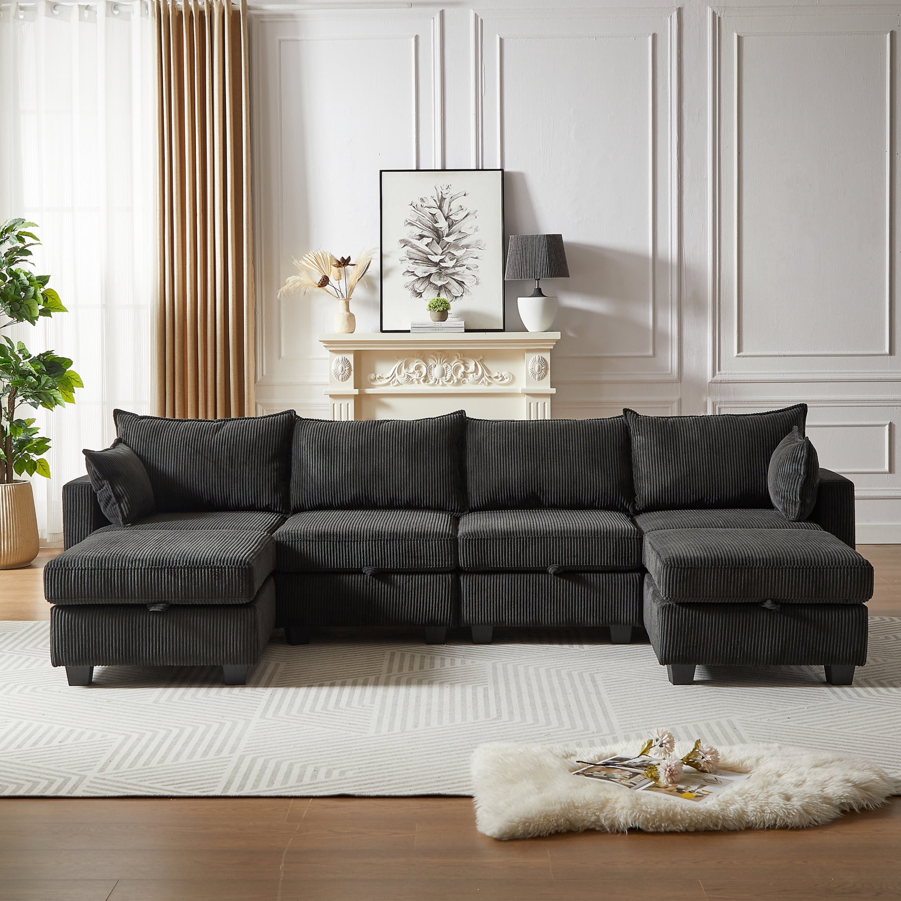 113.5'' Oversized U Shaped Modular Sectional Sofa with Ottoman, Soft 6 ...