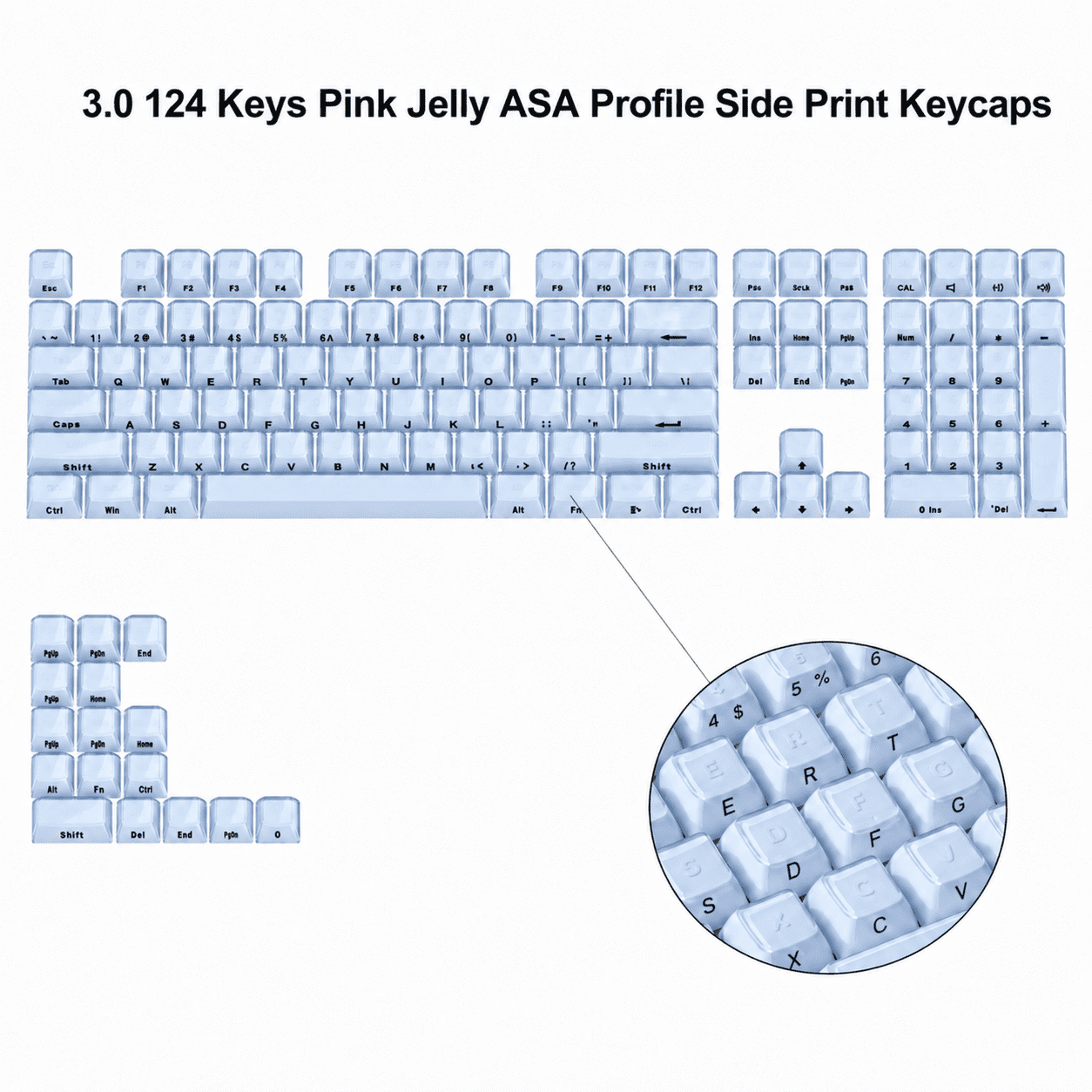 113 Key Pink Russia Custom Jelly Round Side Keycaps Ice Crystal OEM ...