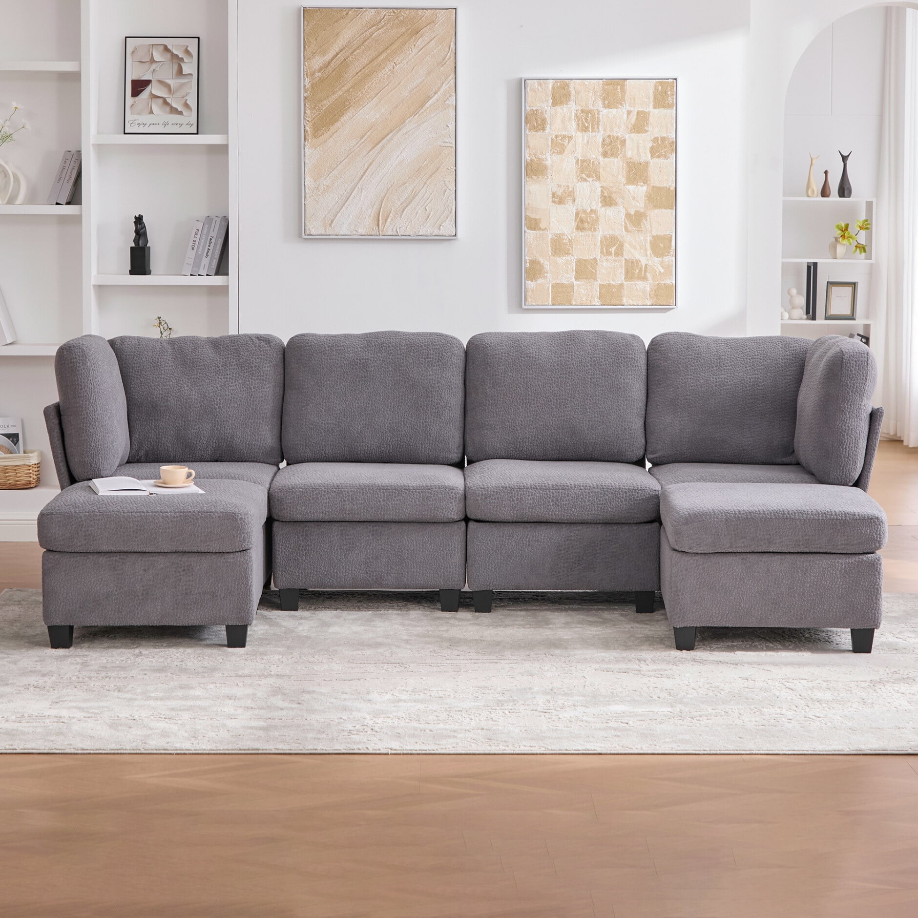 113" Modular Sectional Sofa with Storage Seats, U Shaped Cloud Couch ...