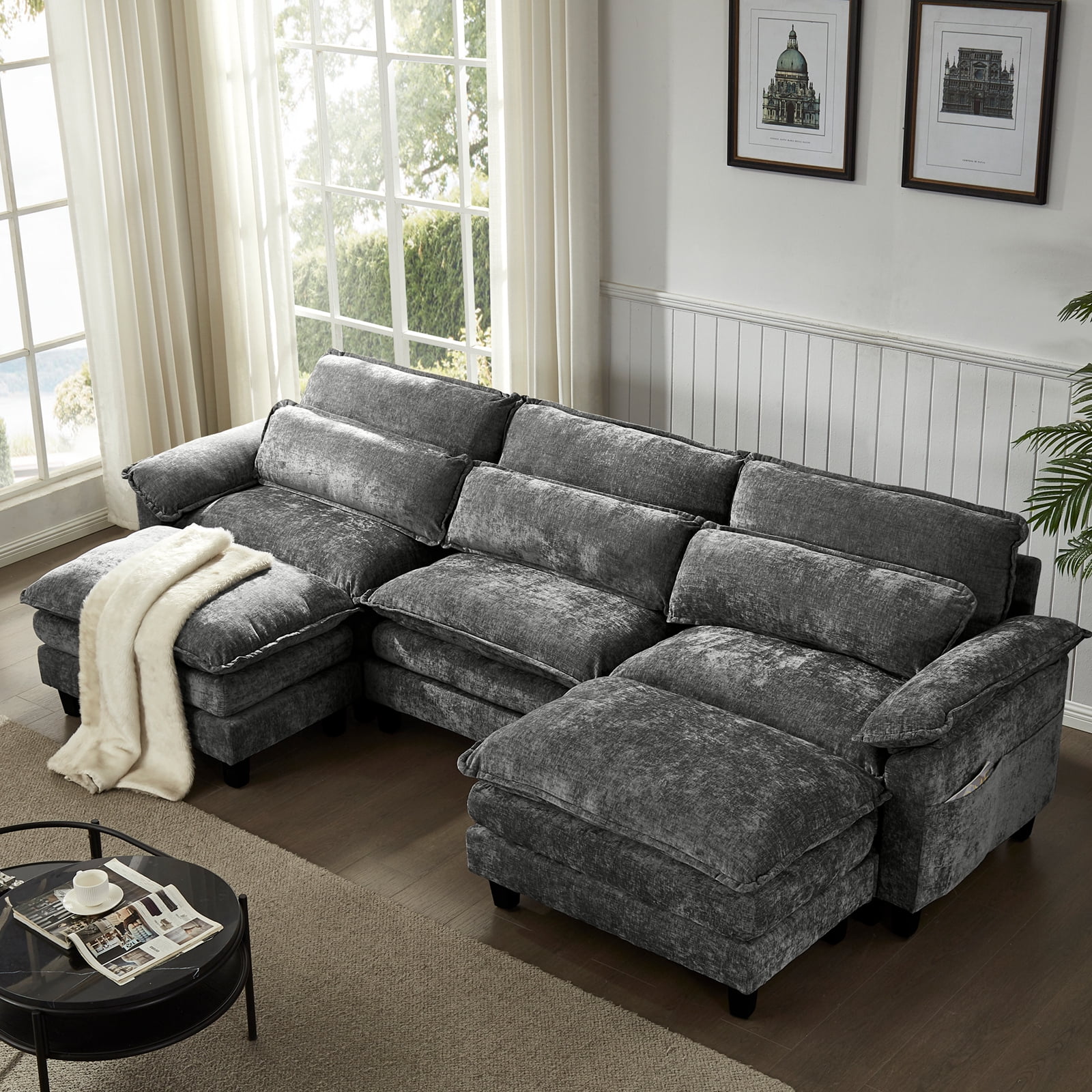 EPOWP 113'' Modular Sectional Sofa,U Shaped Couch with Movable Ottoman ...